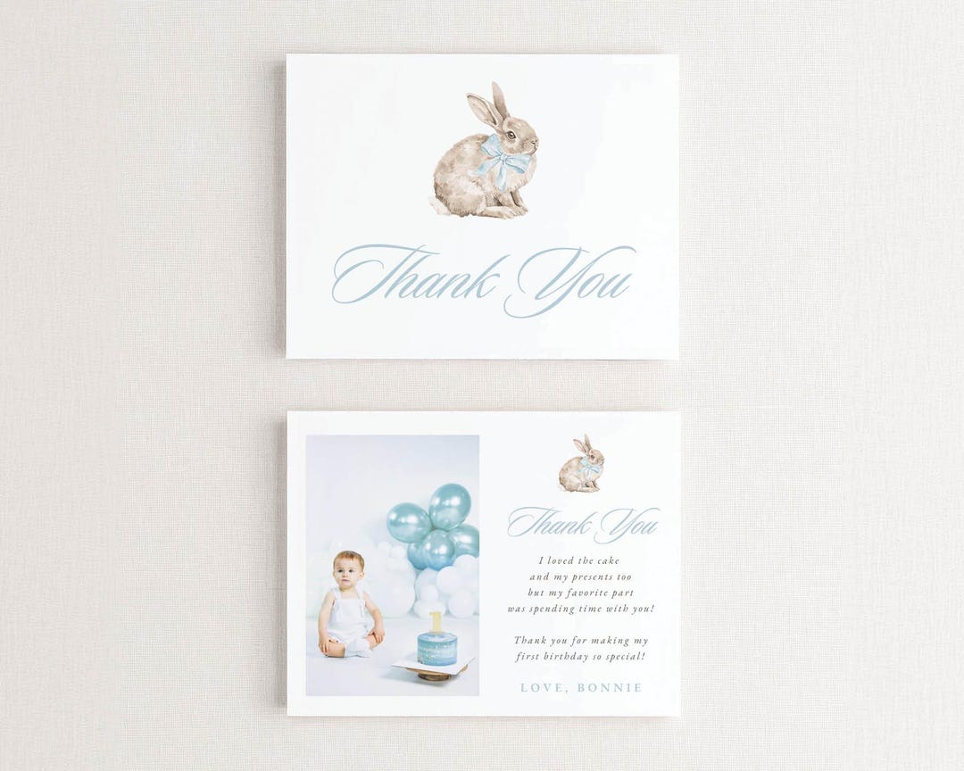 Some Bunny Thank You Card, Editable Canva Photo Template, 1st Birthday ...