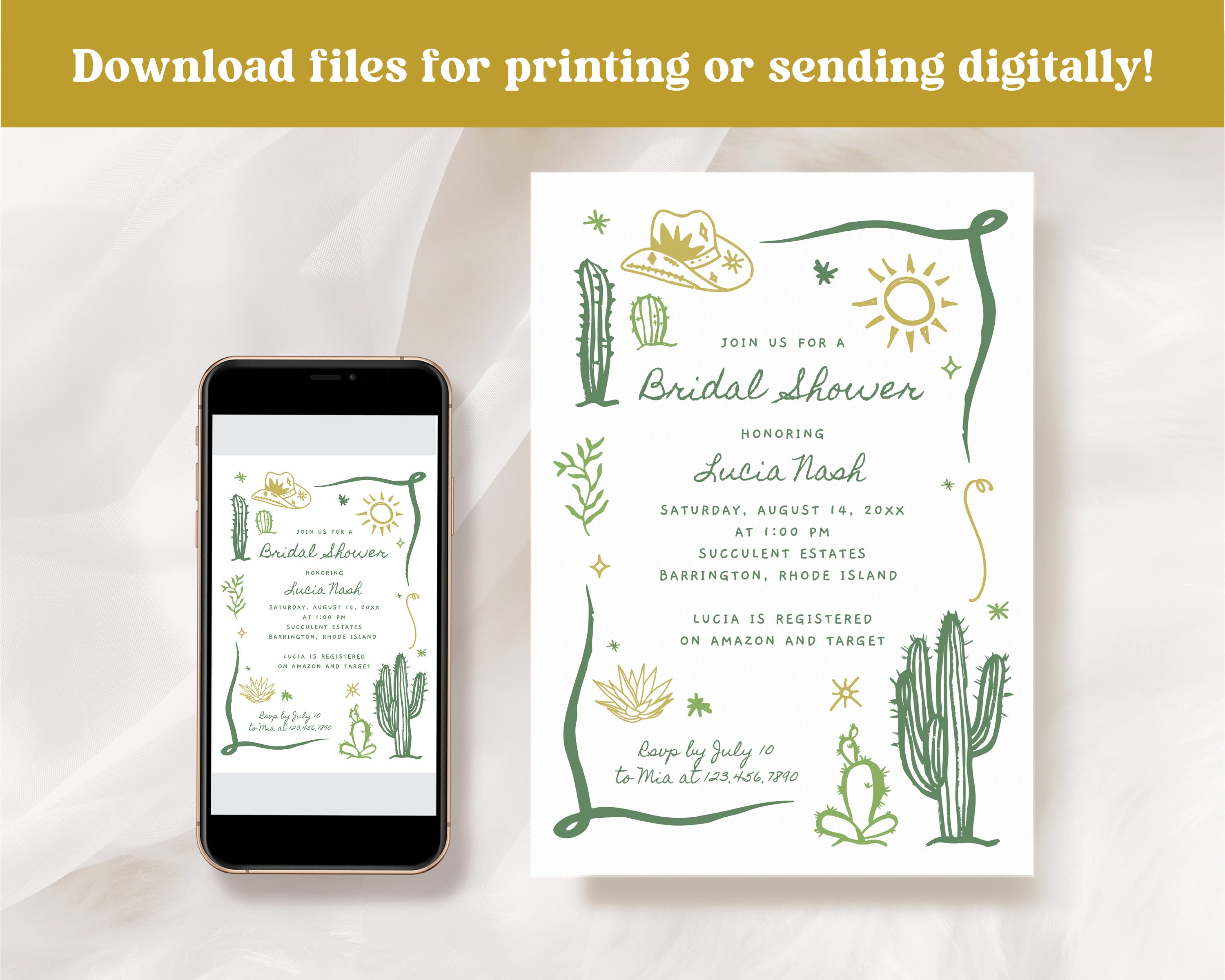 LUCIA | Cactus Western 'bout Love Scribble Bridal Shower Invitation ...