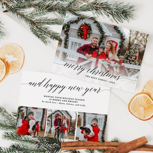 ELENA | Editable Full Photo Collage Holiday Card, Minimalist Modern ...