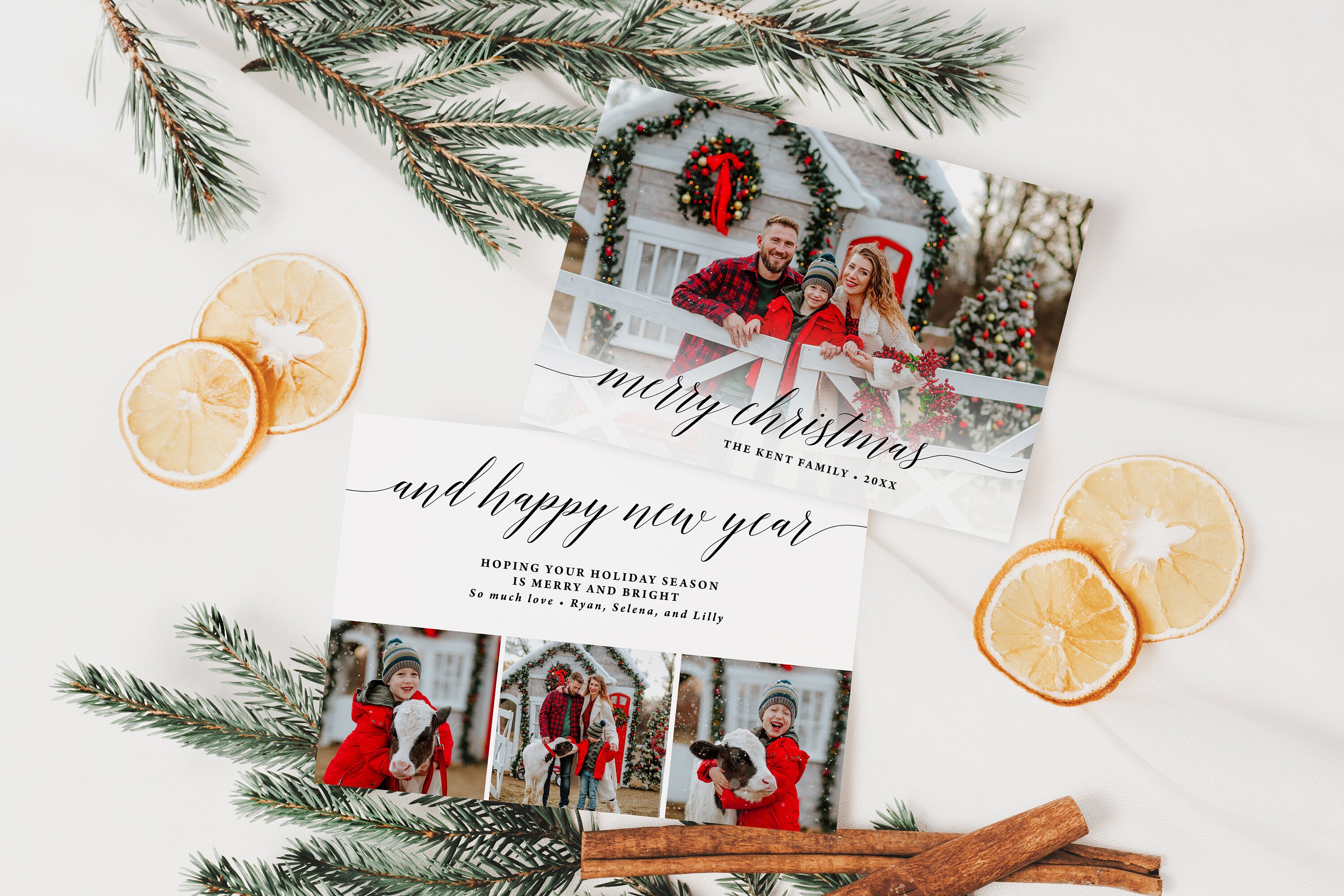 ELENA | Editable Full Photo Collage Holiday Card, Minimalist Modern ...