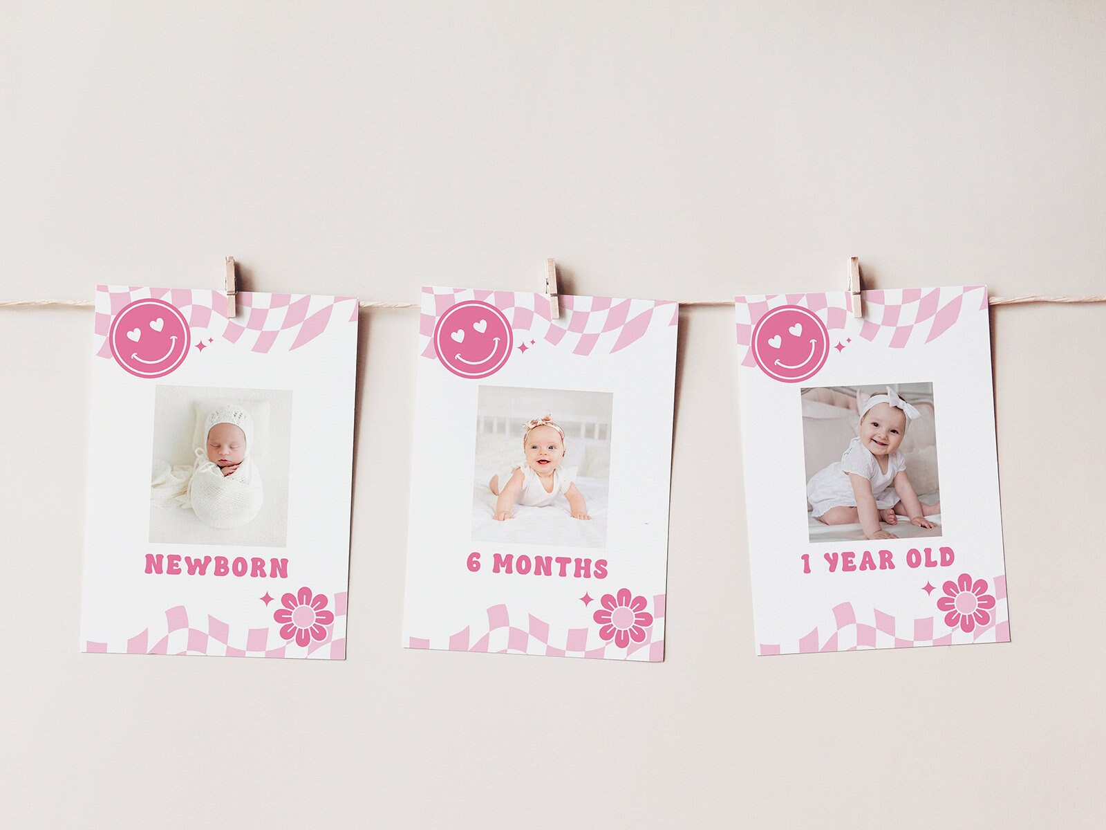 HENDRIX | One Happy Babe Smiley Face Retro Hippie Girl Pink Monthly ...