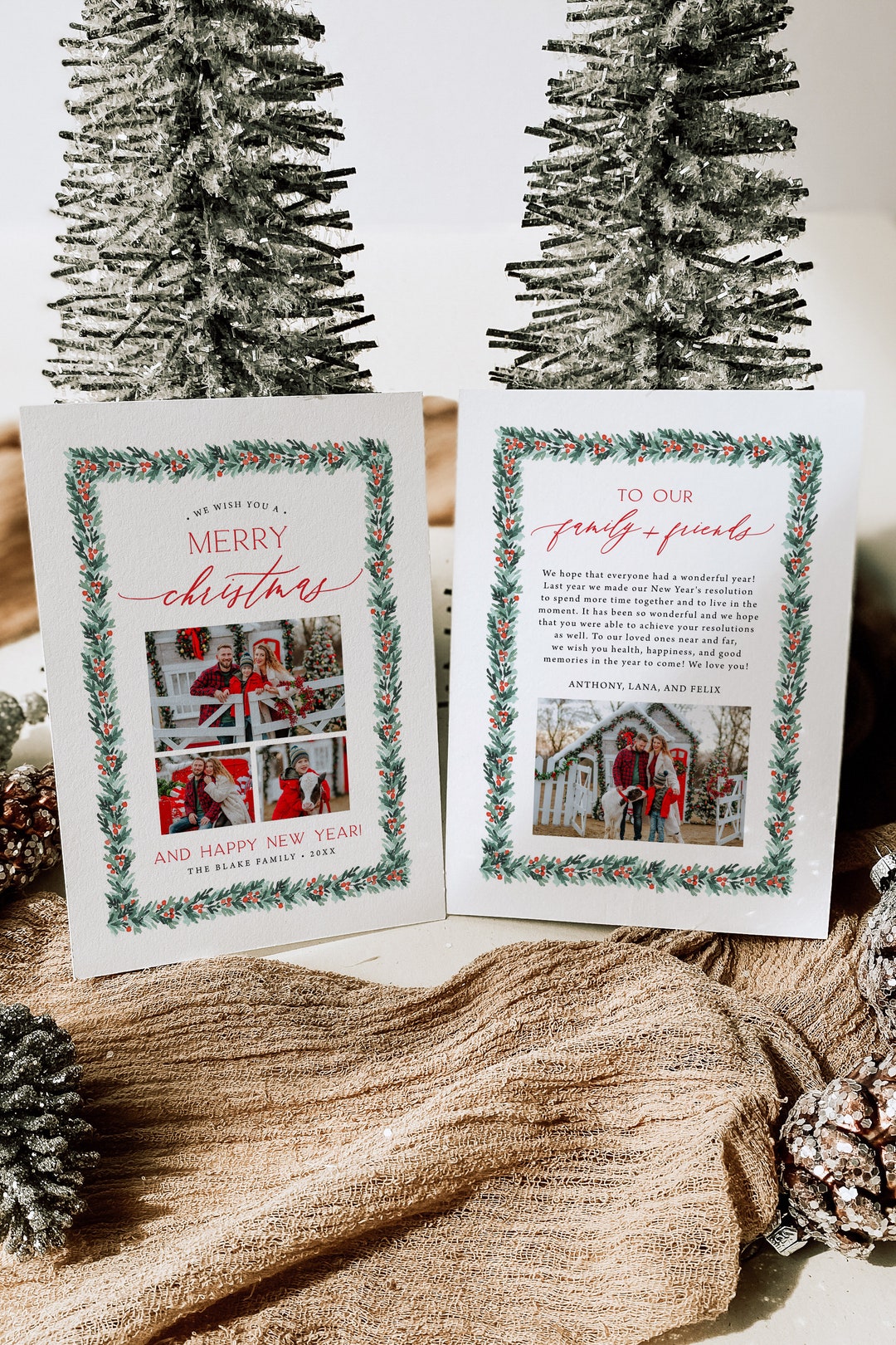 FELIX | Greenery Foliage Multiple Photo Collage Holiday Card Minimalist ...