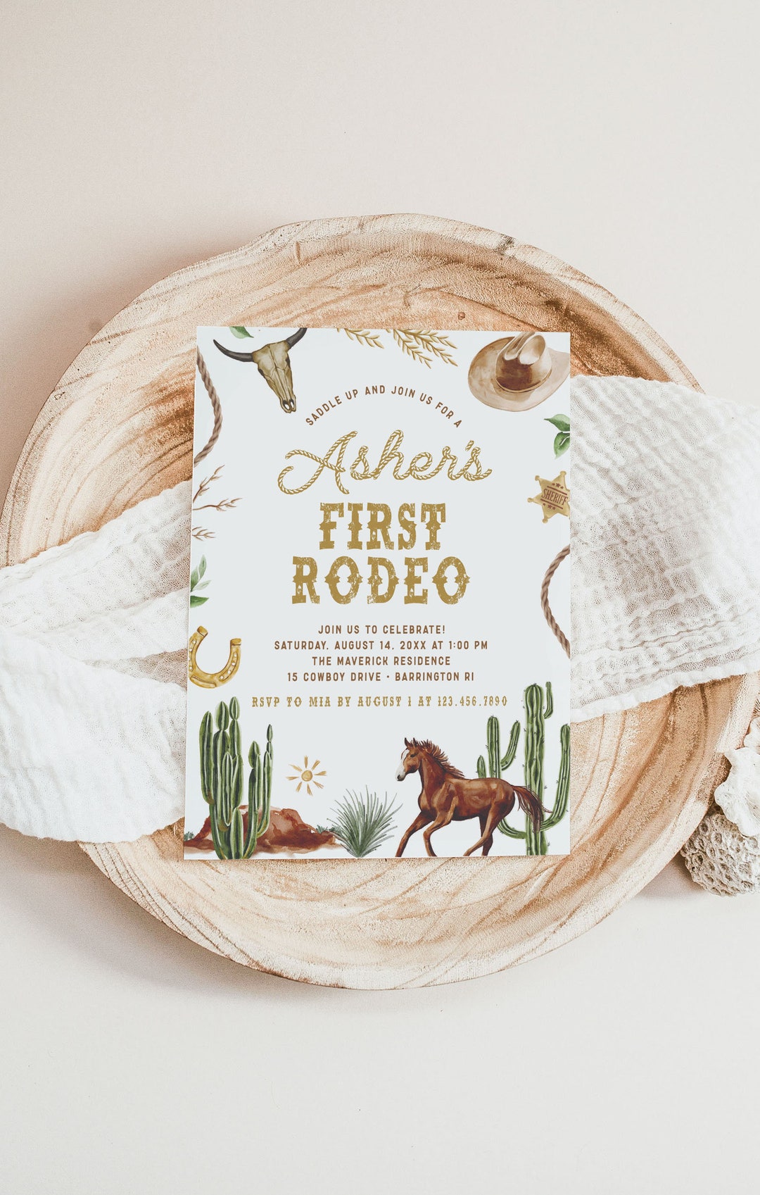 ASHER | Western First Rodeo ONE 1st 2nd Birthday Party Invitation ...