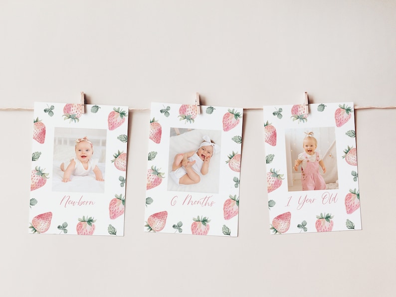 BEYA | Berry First 1st Birthday Strawberry Pink Berry Monthly Milestone ...