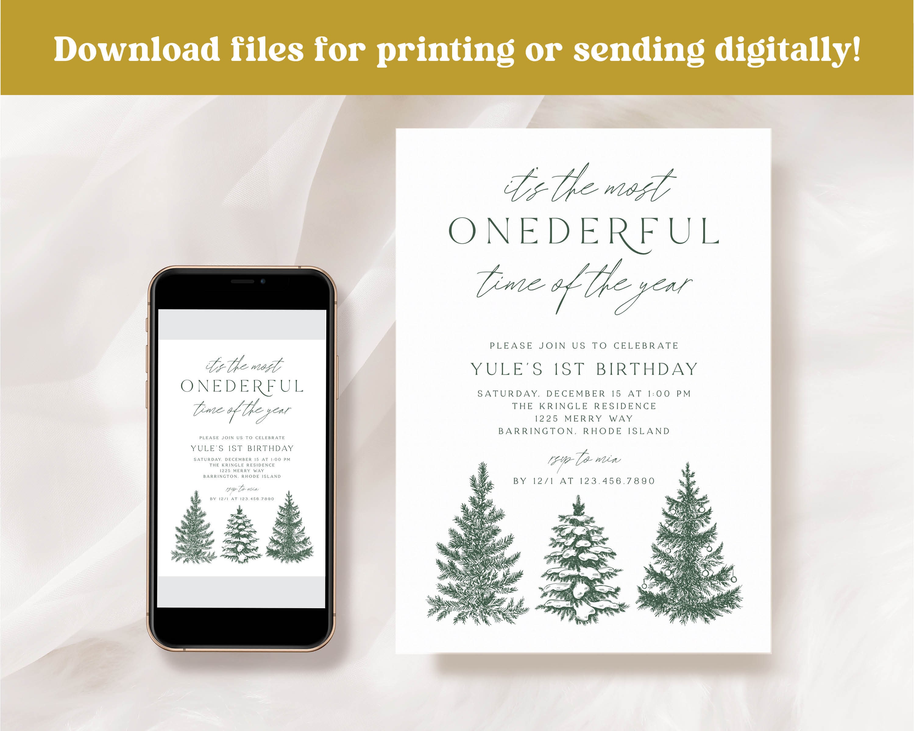 YULE Winter Onederland Christmas Trees Minimalist Girl Boy Birthday ...