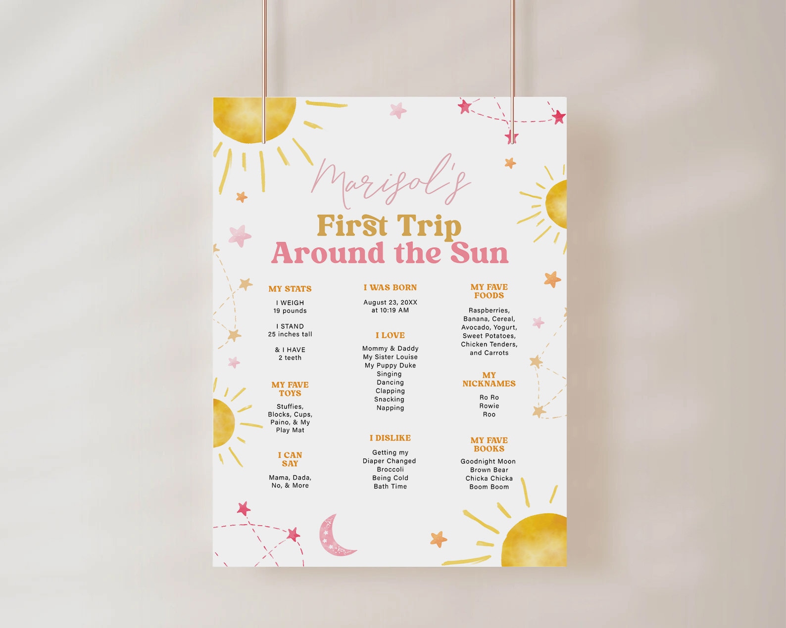 MARISOL | First Trip Around the Sun Sunshine Stars 1st Birthday ...