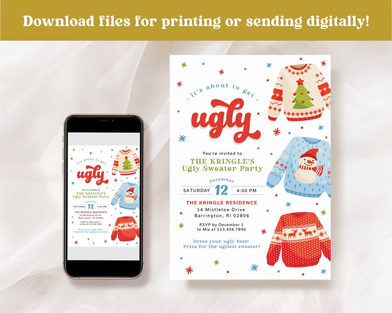 Ugly Sweater Editable Winter Holiday Christmas Party, Jingle Mingle ...