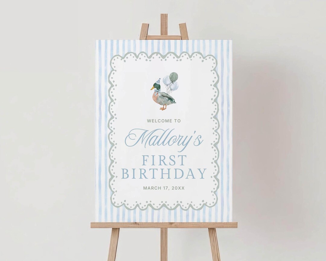 One Lucky Duck Welcome Sign, Editable Canva Template, Blue Mallard ...