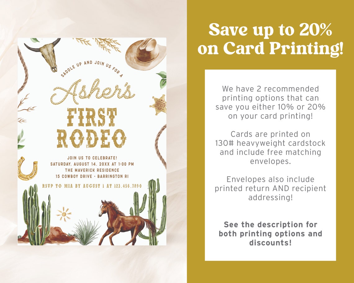 ASHER Western First Rodeo ONE 1st 2nd Birthday Party Invitation Neutral ...