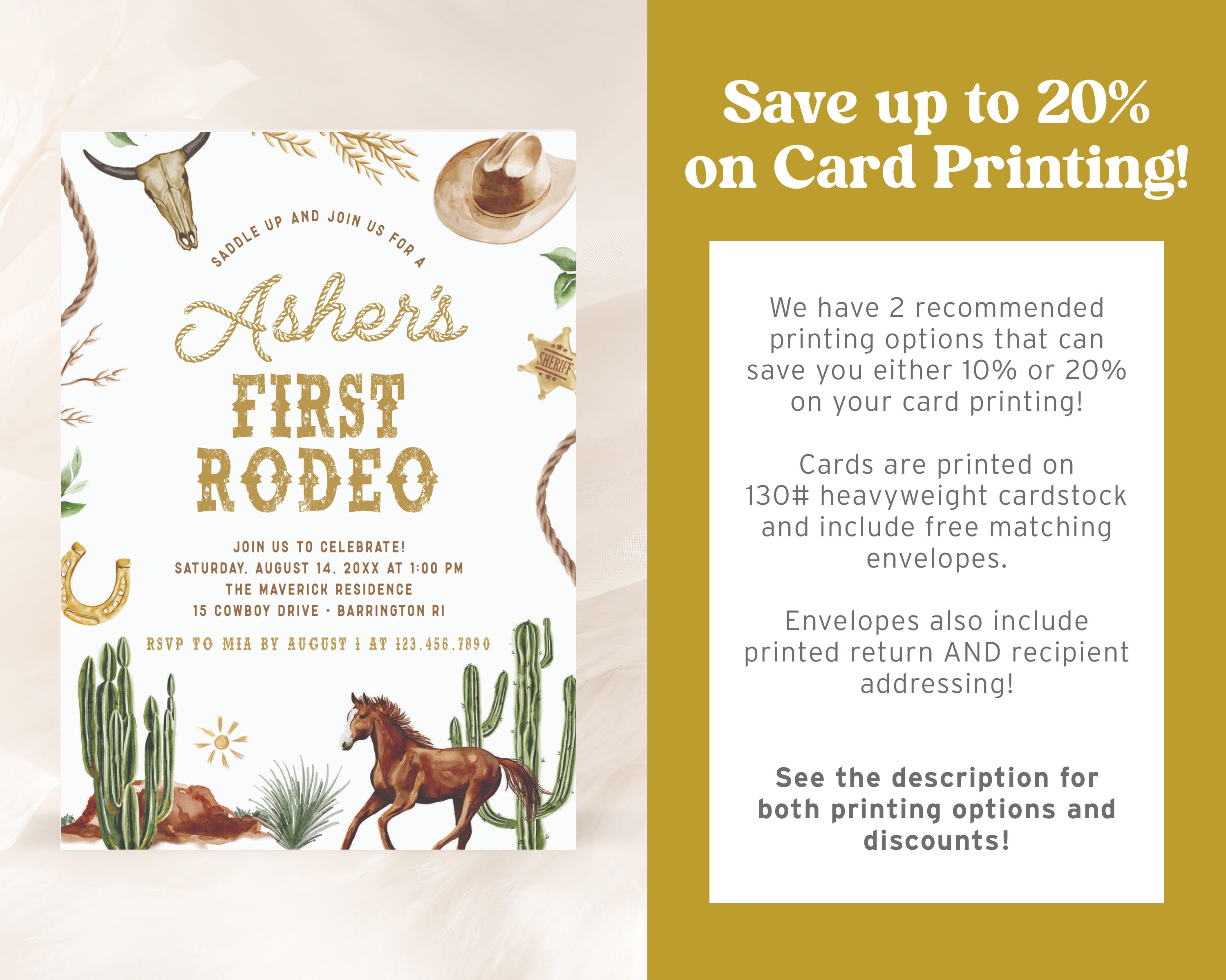 ASHER Western First Rodeo ONE 1st 2nd Birthday Party Invitation Neutral ...