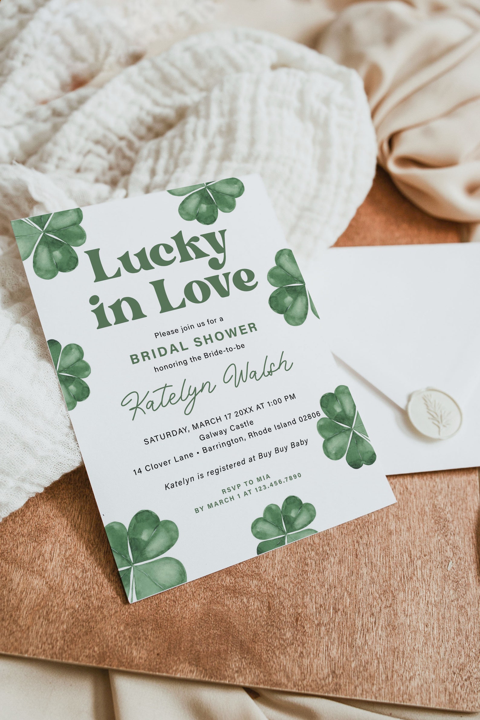 RORY | Lucky in Love St. Patrick's Day March Irish Shamrocks Bridal ...