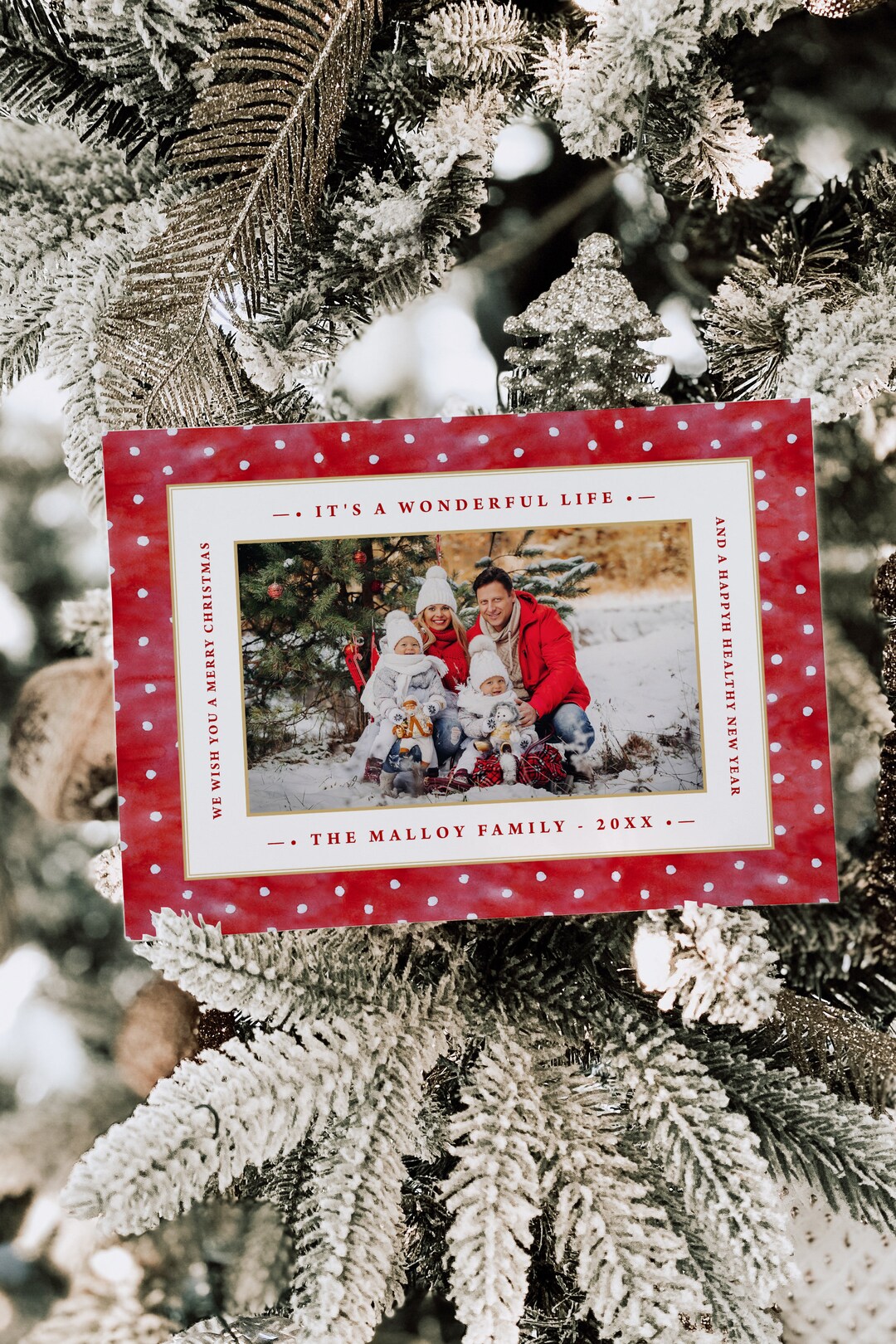 BETHANY Red Gold Polka Dots Photo Collage, Holiday Christmas Card New ...