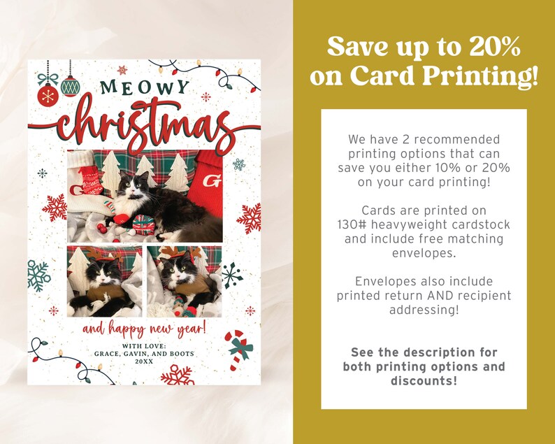 Meowy Christmas Cat Pet Photo Collage Holiday Card Minimalist Family ...