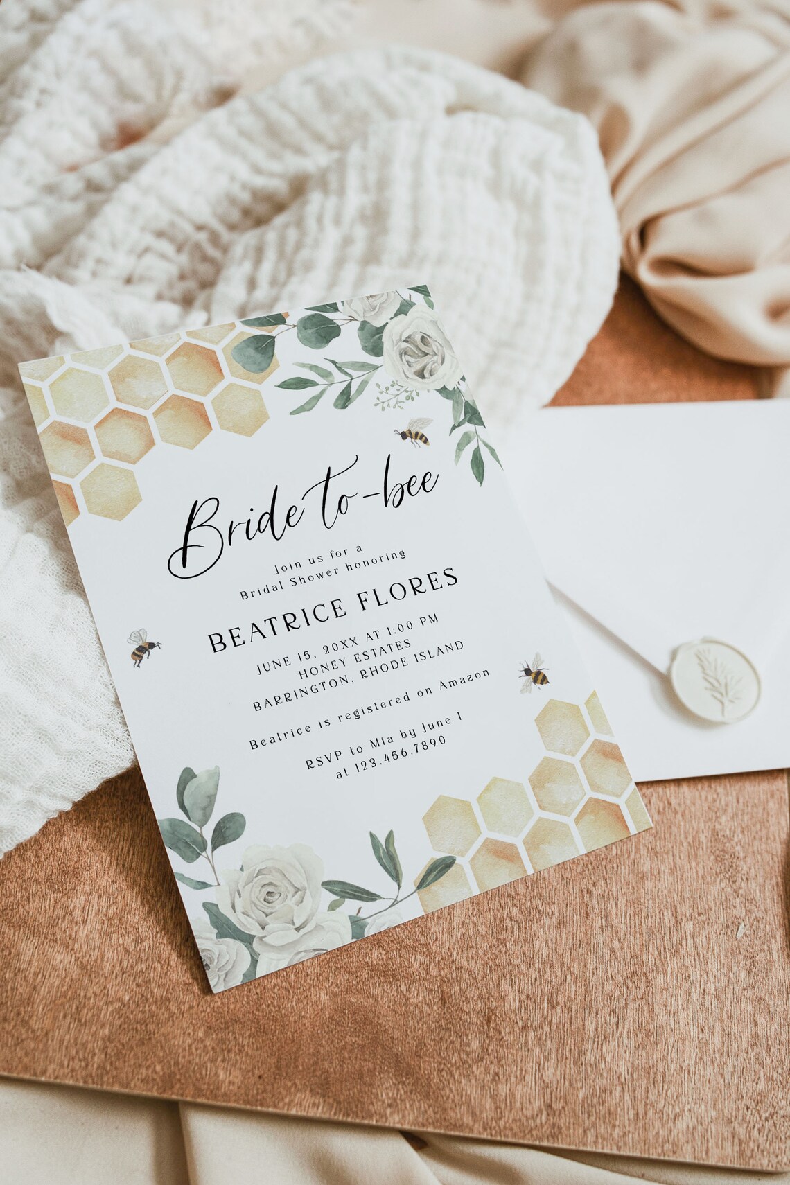 BEATRICE | Bride to Bee Bridal Shower Invitation Honey Honeycomb ...