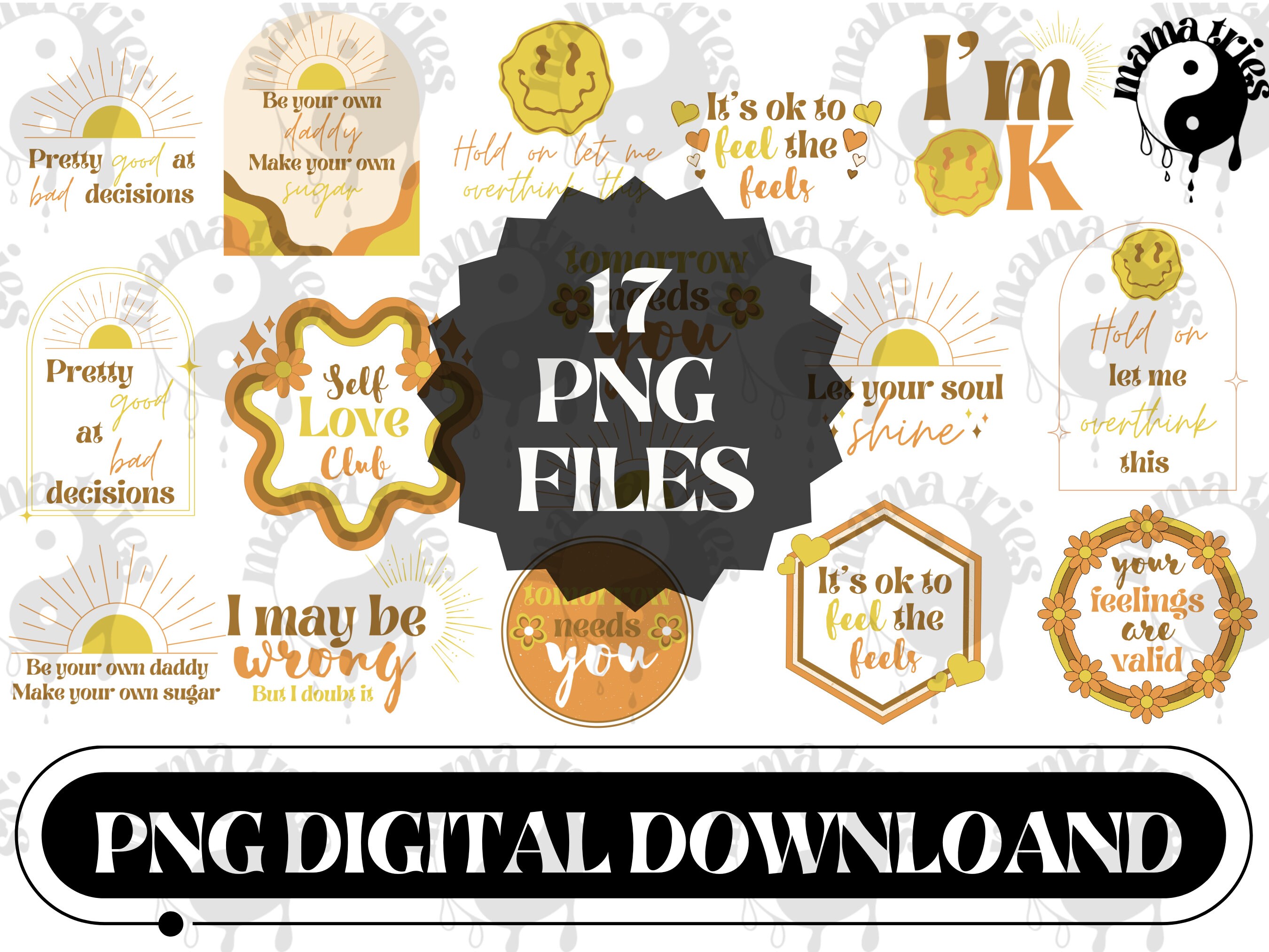 Bundle - Retro Quotes PNG Digital File - Self Love - Sunshine - Shirt ...