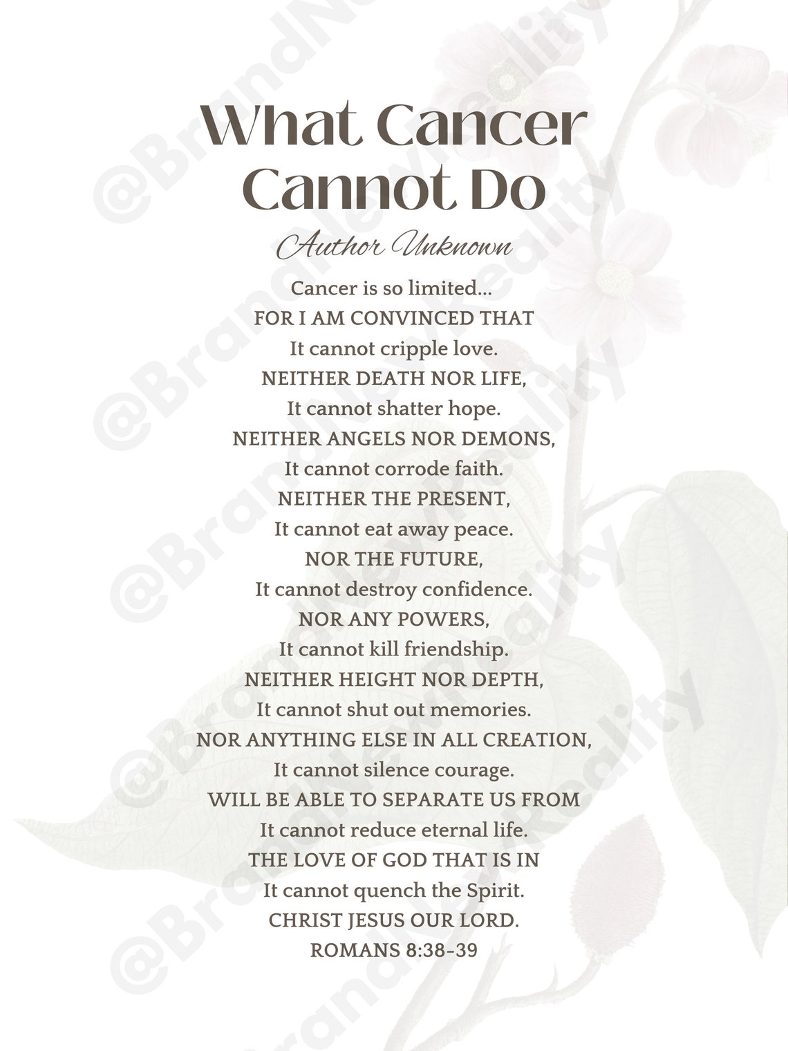 What Cancer Cannot Do - Inspiring Poem & Verse | 8.5x11 Printable Art ...