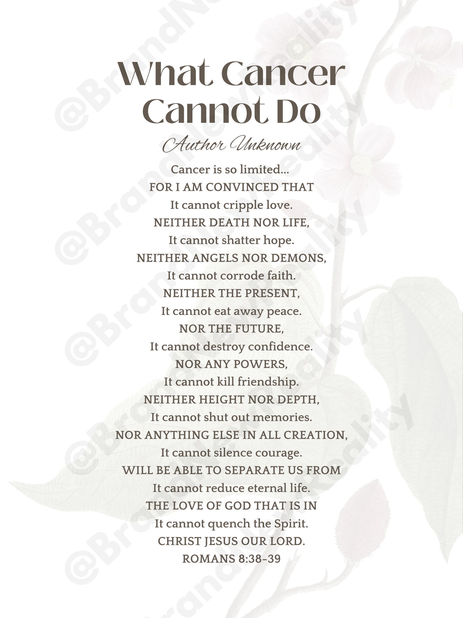 What Cancer Cannot Do - Inspiring Poem & Verse | 8.5x11 Printable Art ...