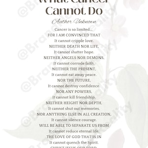 What Cancer Cannot Do - Inspiring Poem & Verse | 8.5x11 Printable Art ...