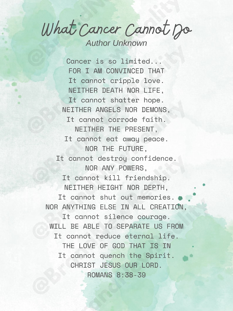 What Cancer Cannot Do - Inspiring Poem & Verse | 8.5x11 Printable Art ...