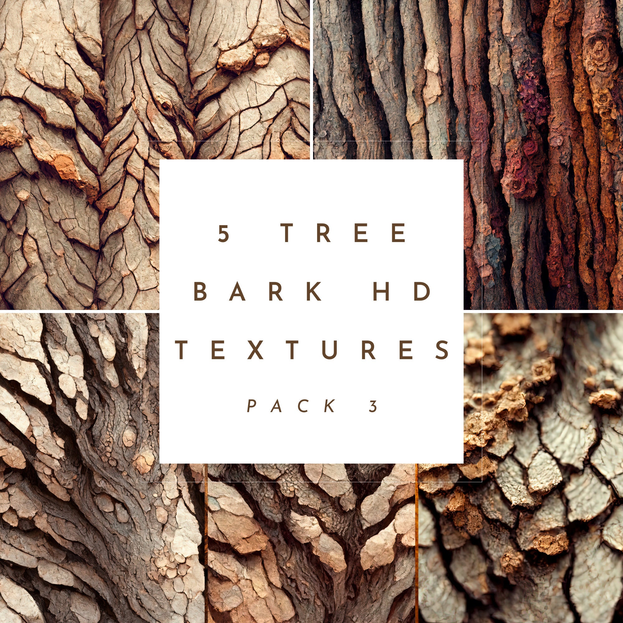 Tree Bark Digital Paper (pack 3), Wood Texture Paper, Wooden Paper ...