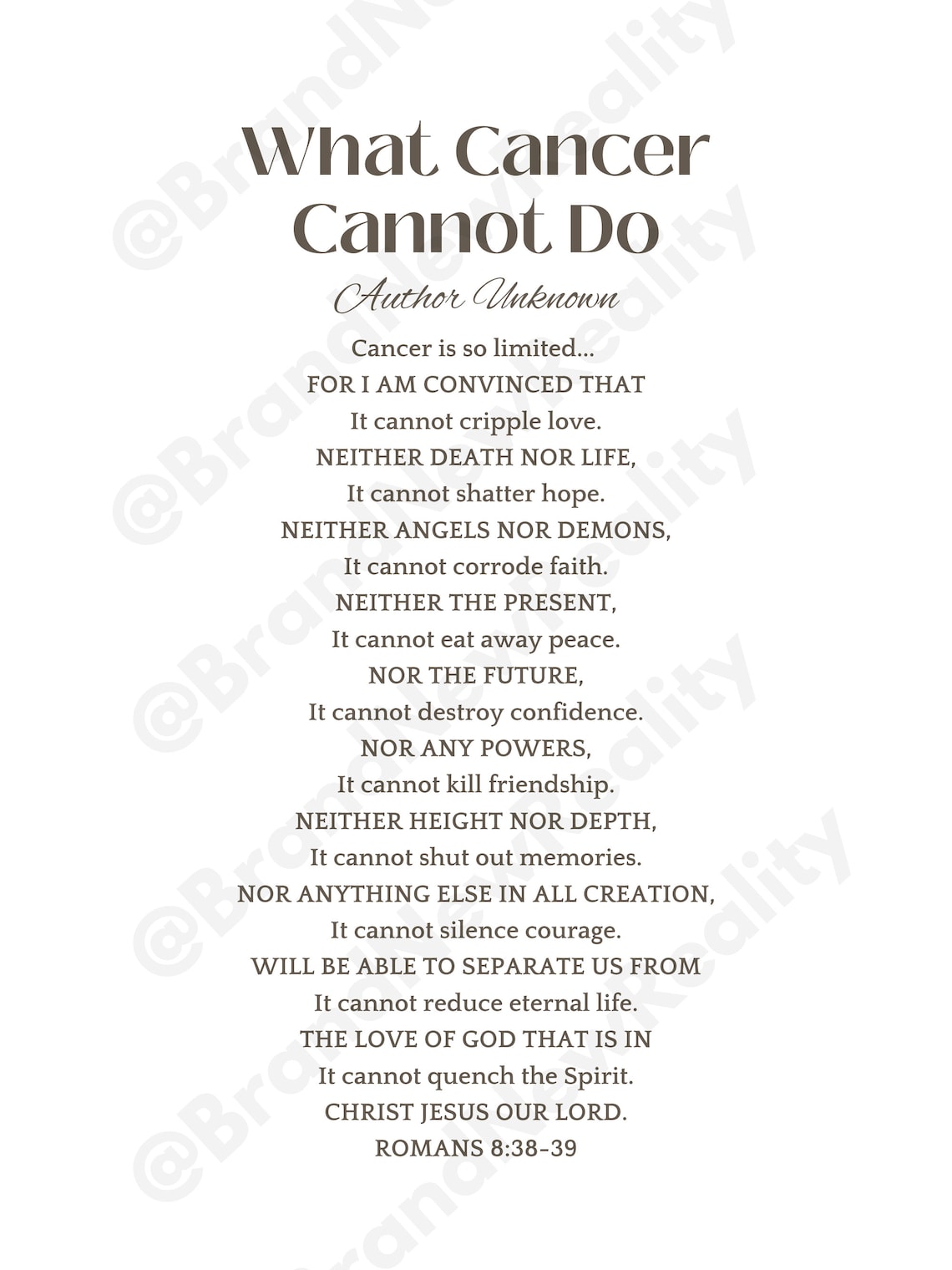 What Cancer Cannot Do - Inspiring Poem & Verse | 8.5x11 Printable Art ...