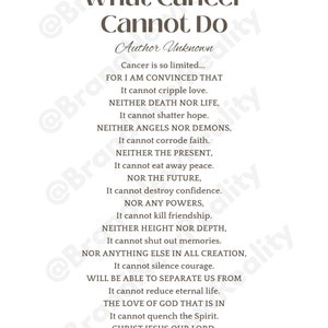 What Cancer Cannot Do - Inspiring Poem & Verse | 8.5x11 Printable Art ...