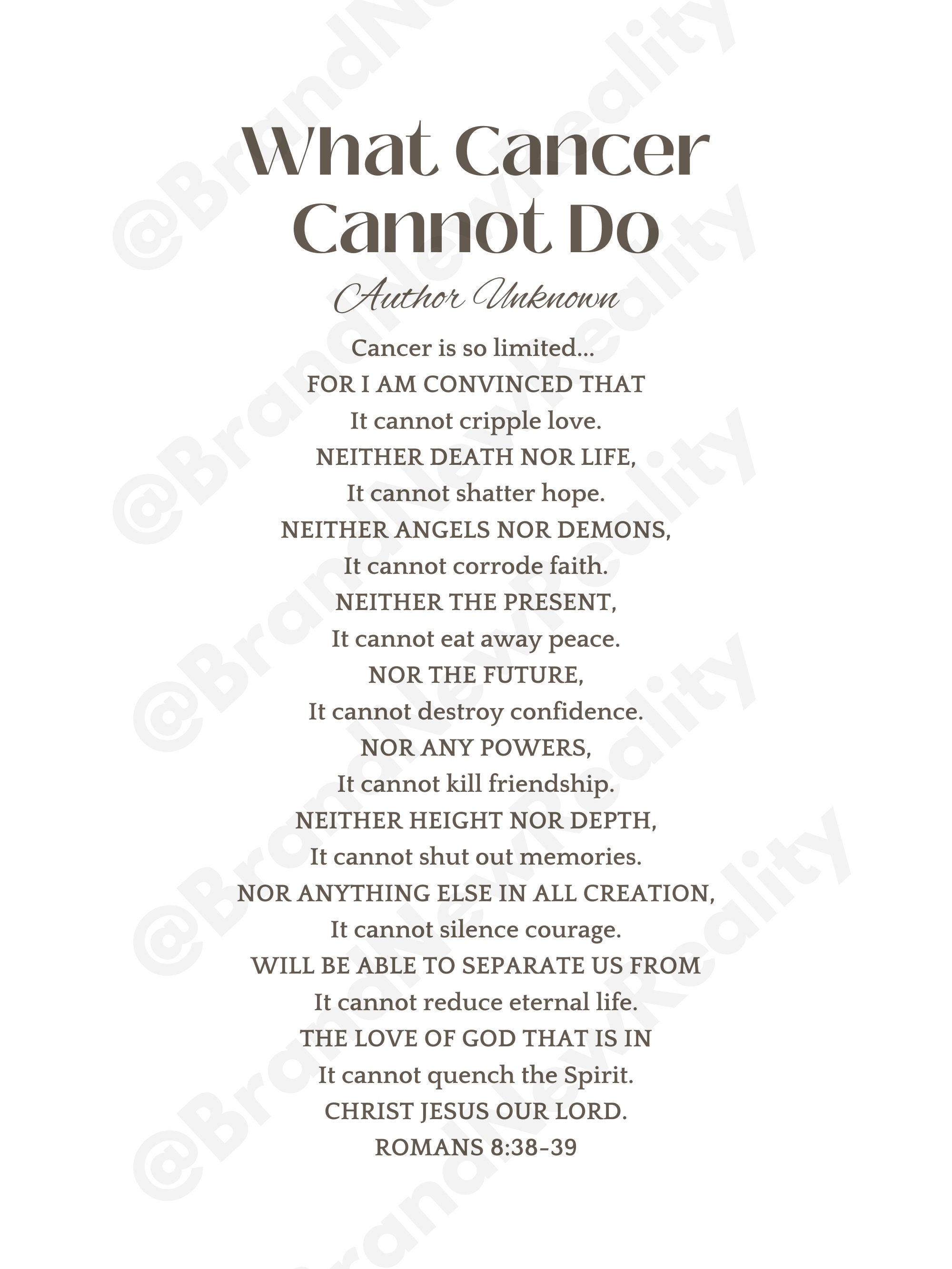 What Cancer Cannot Do - Inspiring Poem & Verse | 8.5x11 Printable Art ...