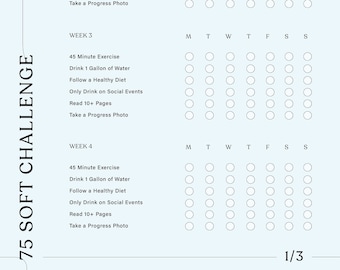 75 Soft Challenge, 75 Soft Challenge Tracker, Daily Habits, Habit ...
