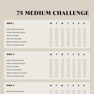 75 Medium Challenge, 75 Medium Challenge Tracker, Daily Habits, Habit ...