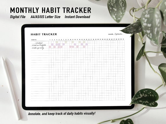 Digital Habit Tracker Monthly 30 Day Habit Challenge - Etsy