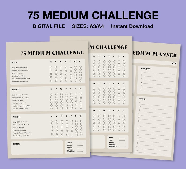 75 Medium Challenge, 75 Medium Challenge Tracker, Daily Habits, Habit ...