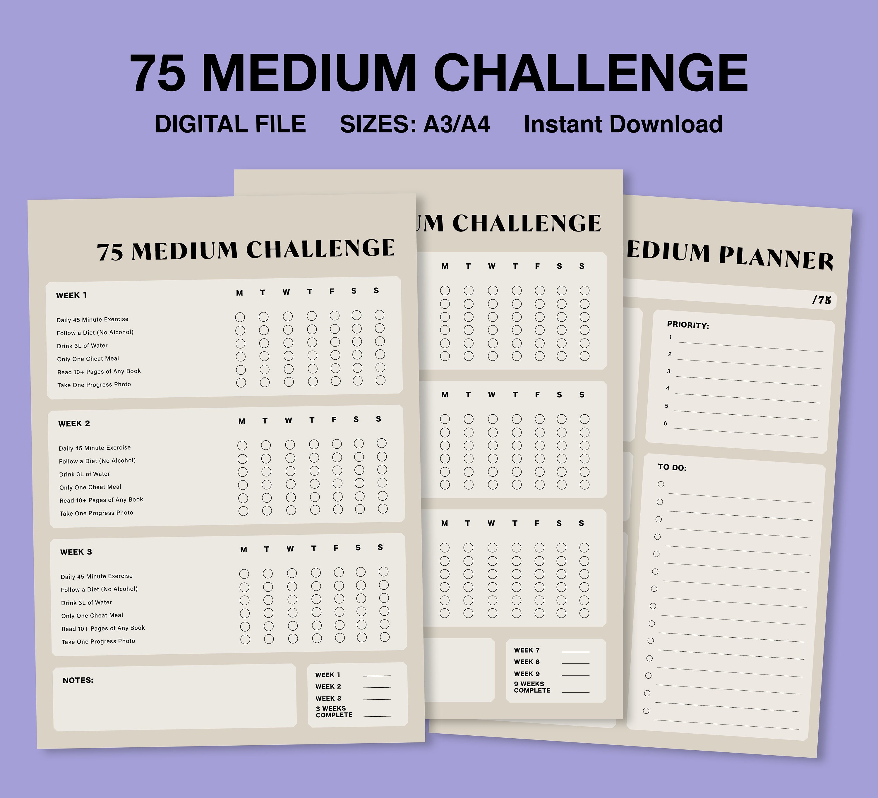 75 Medium Challenge, 75 Medium Challenge Tracker, Daily Habits, Habit ...
