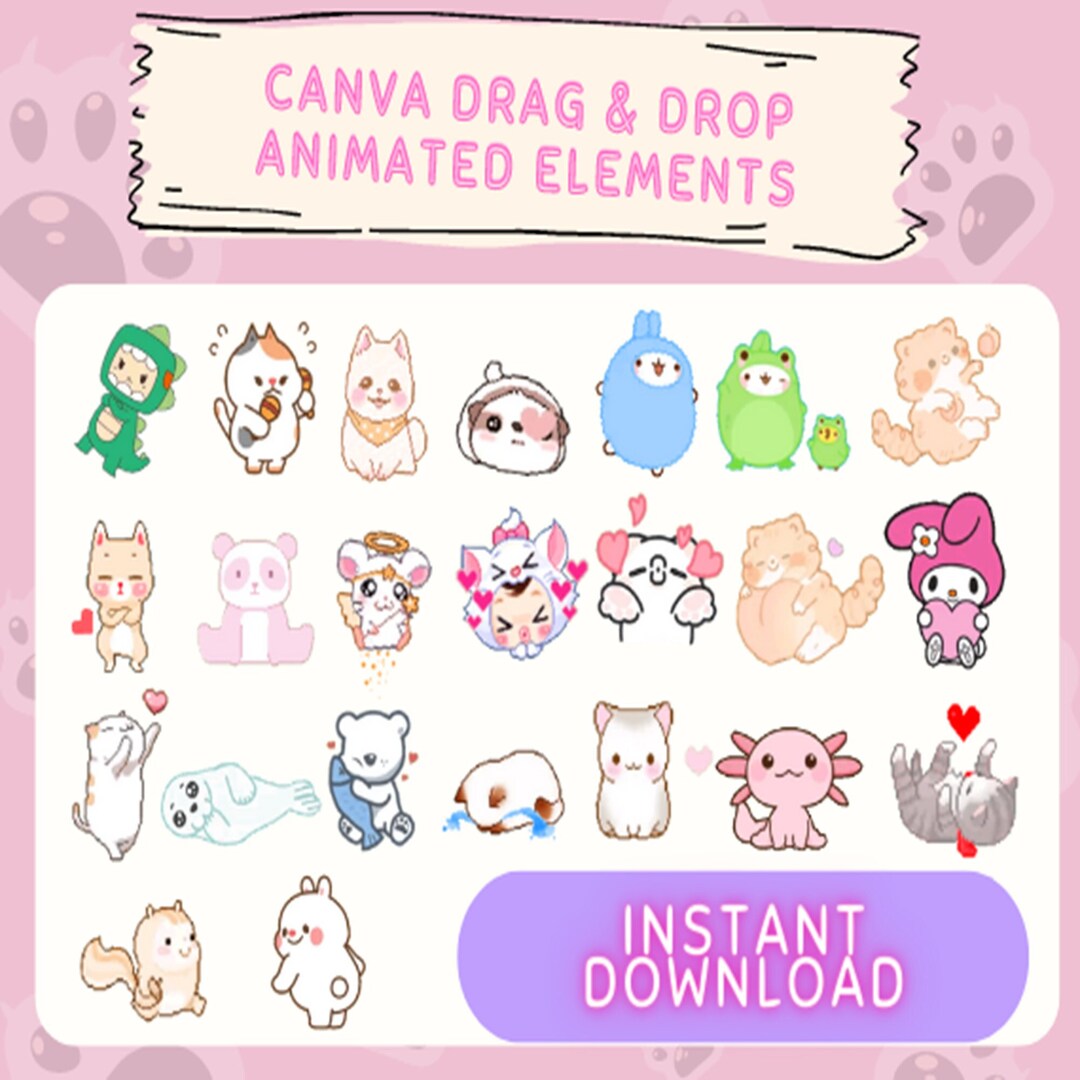 CANVA Animated Cute, Kawaii, Drag and Drop Elements, Stickers, Chibi ...
