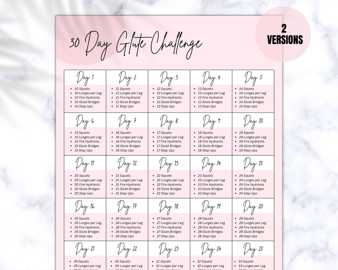 30 Day Glutes Challenge Butt Lift Challenge Glute Exercises - Etsy