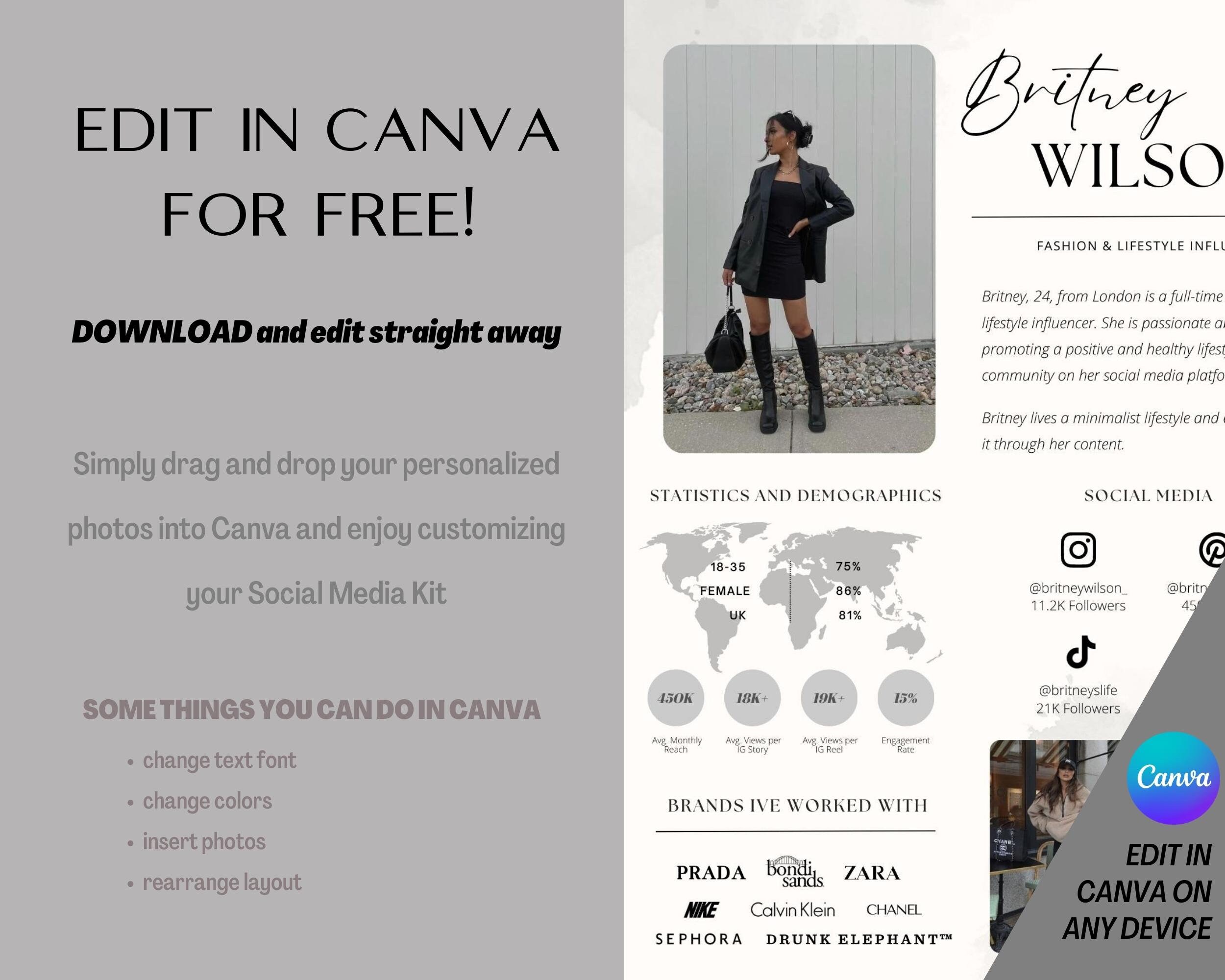 2 Page Social Media Kit Template, Editable Media Kit, Influencer Media ...