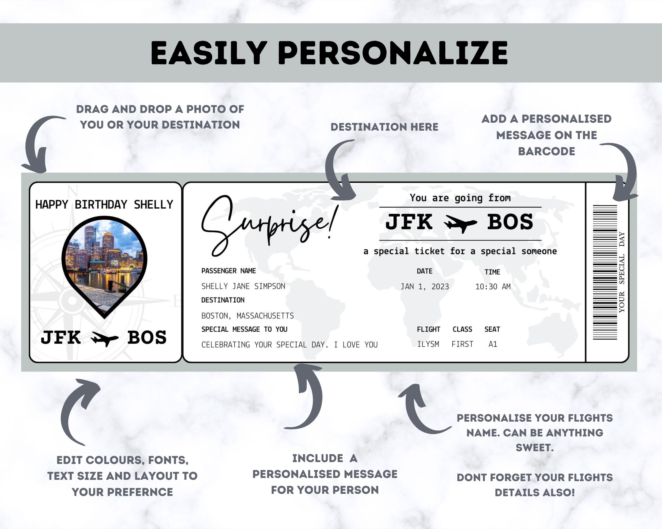 Editable Boarding Pass Template Canva Boarding Ticket Gift - Etsy Australia