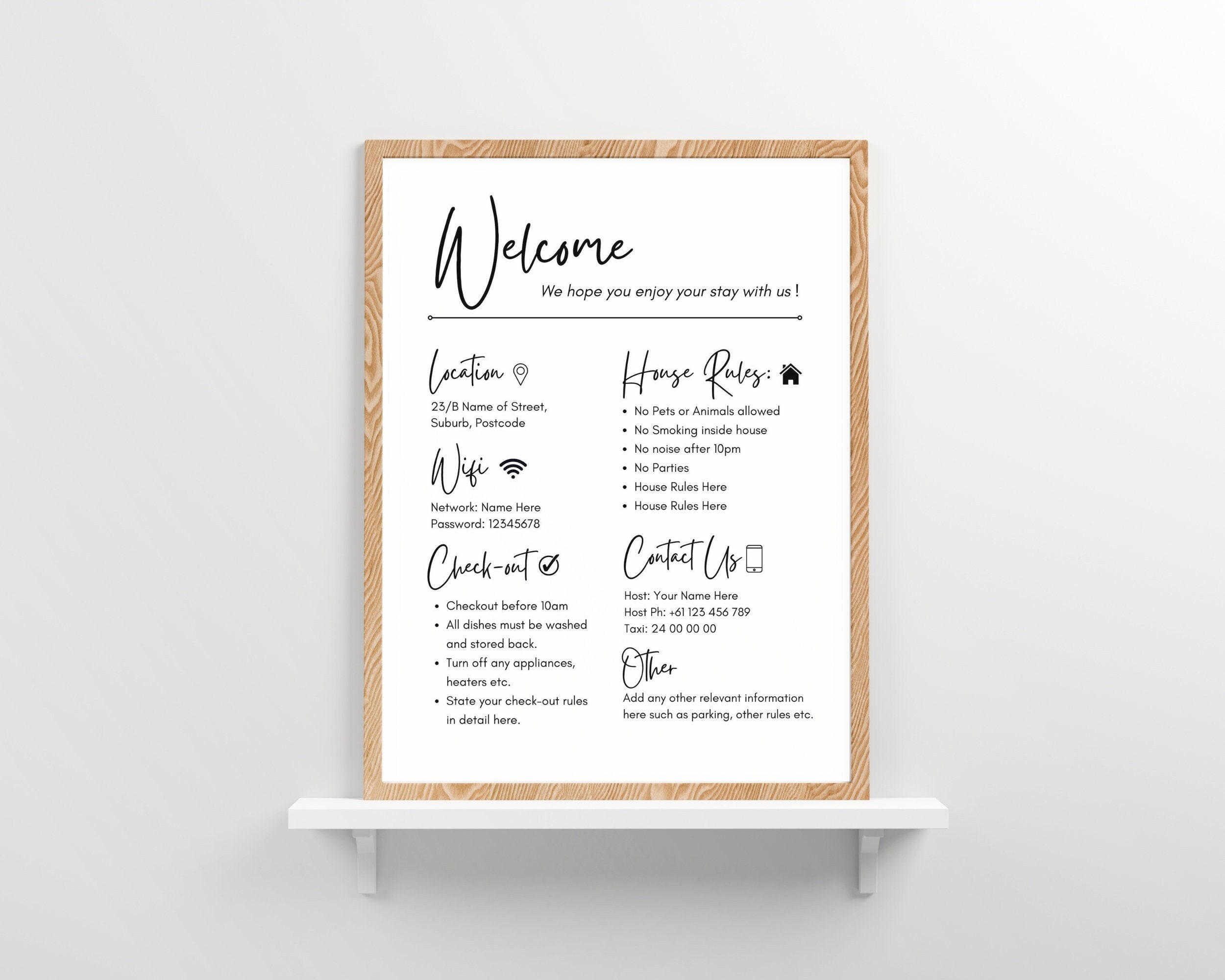 Airbnb Host Welcome Sign Template, VRBO Information Sheet, Vacation ...