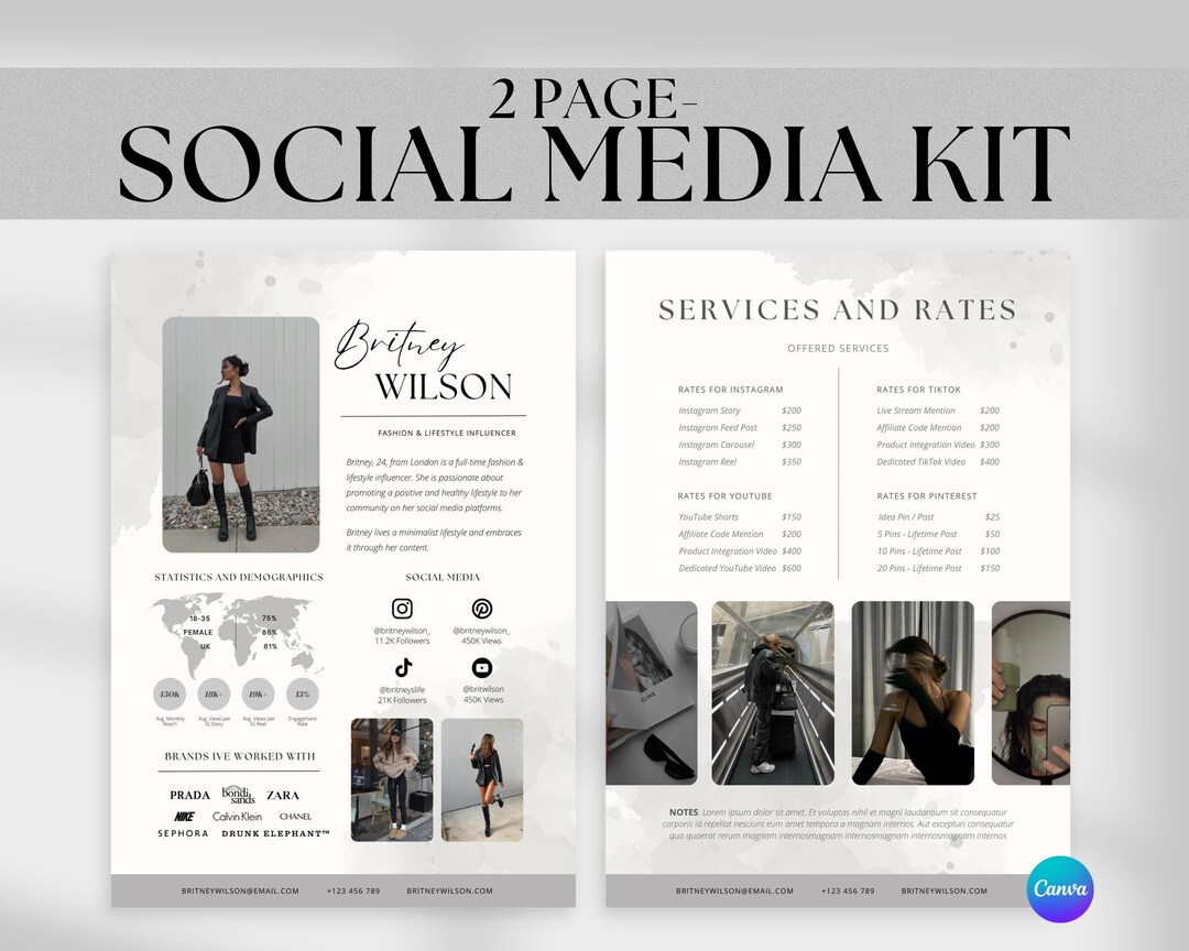 2 Page Social Media Kit Template, Editable Media Kit, Influencer Media ...