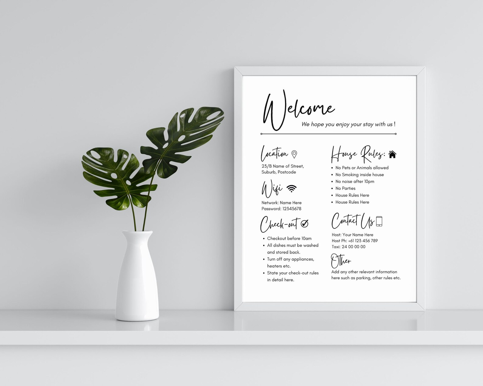Airbnb Host Welcome Sign Template, VRBO Information Sheet, Vacation ...