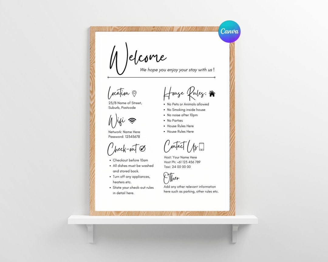 Airbnb Host Welcome Sign Template, VRBO Information Sheet, Vacation ...