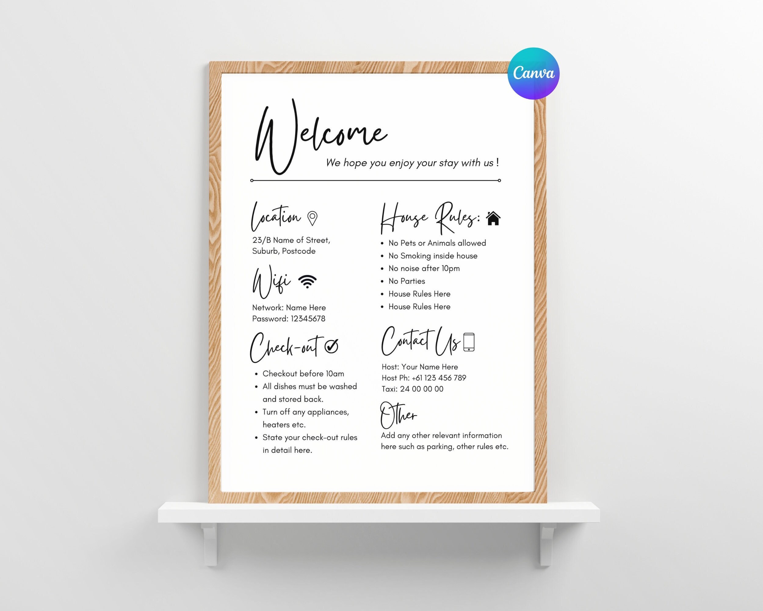 Airbnb Host Welcome Sign Template, VRBO Information Sheet, Vacation ...