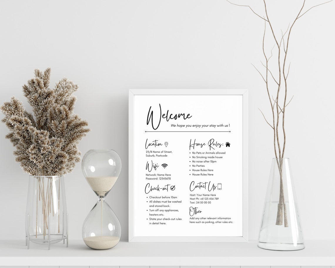 Airbnb Host Welcome Sign Template, VRBO Information Sheet, Vacation ...