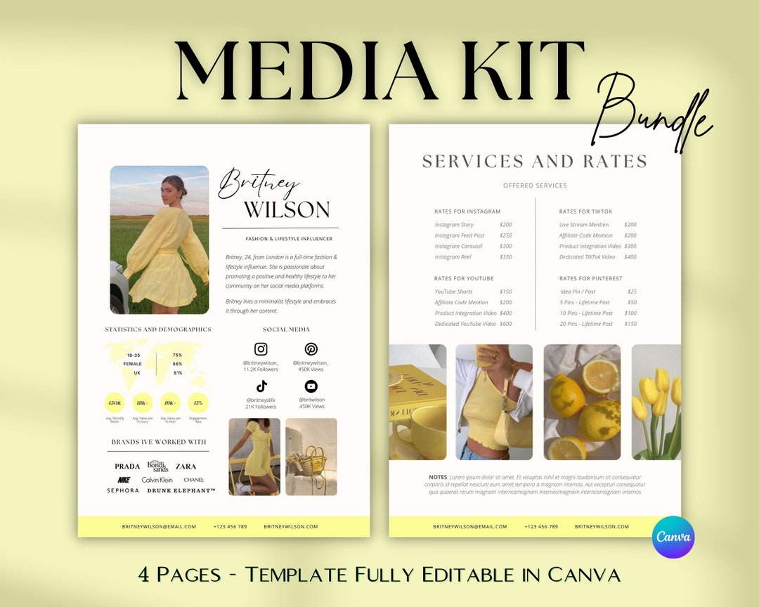 4 Page Social Media Kit Template, Editable Media Kit, Influencer Media ...