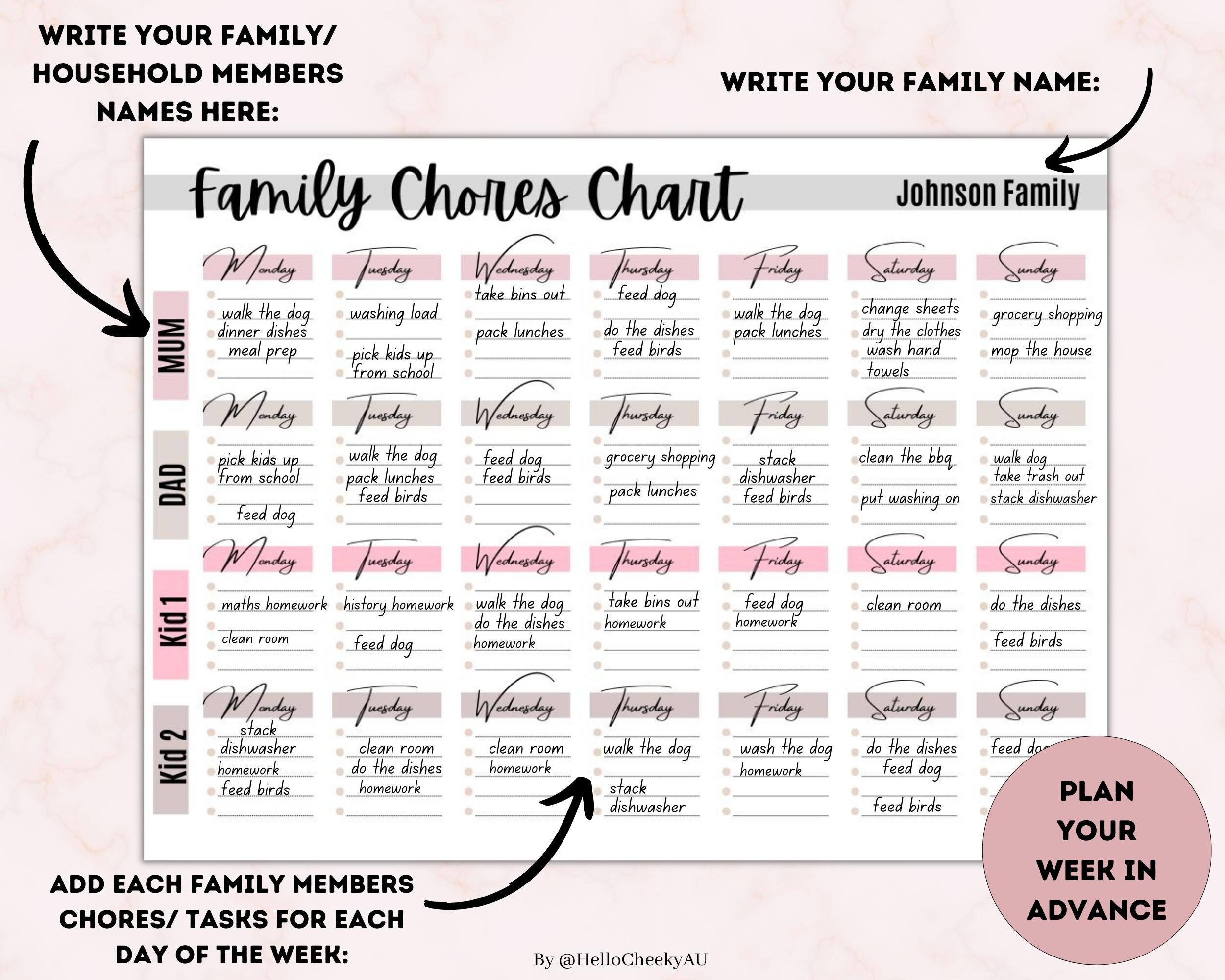 Family Printable Chores Planner Cleaning Schedule Annual Cleaning ...
