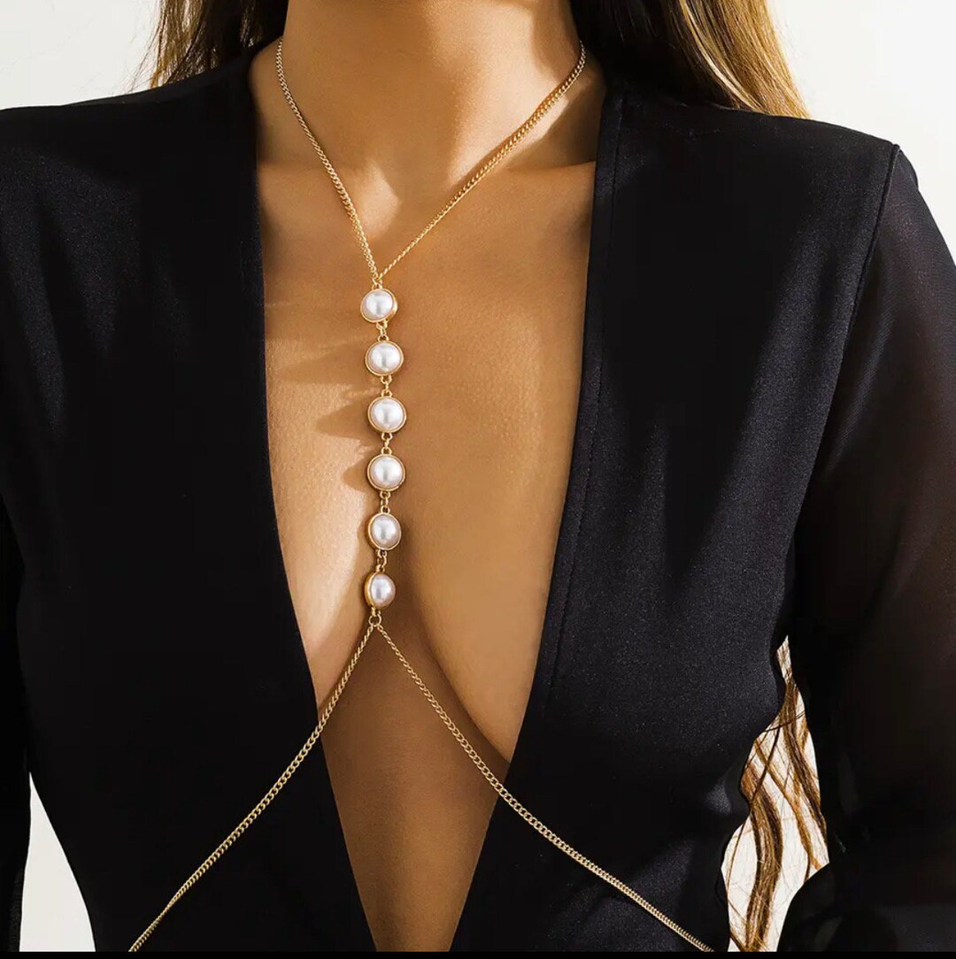 Pearl Cleavage Necklace Chain Body Jewelry Etsy