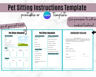 Pet Sitting Instructions Canva Template, Pet Sitter Notes, Dog Sitter ...