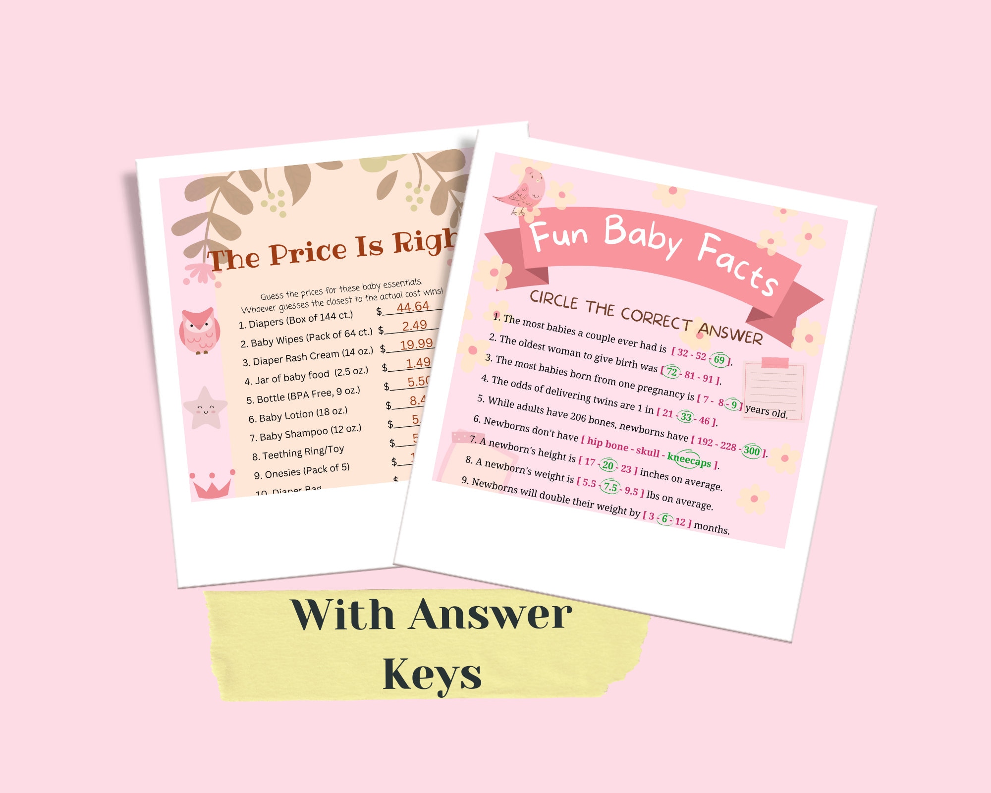 Pink Theme Baby Shower Games Bundle Girl Theme Baby Shower Games It's A ...