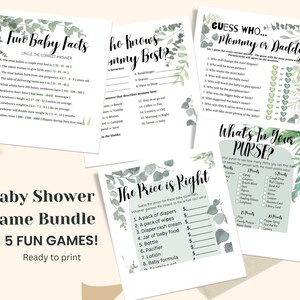 Greenery Baby Shower Games Bundle Woodland Animals Baby Shower Games ...