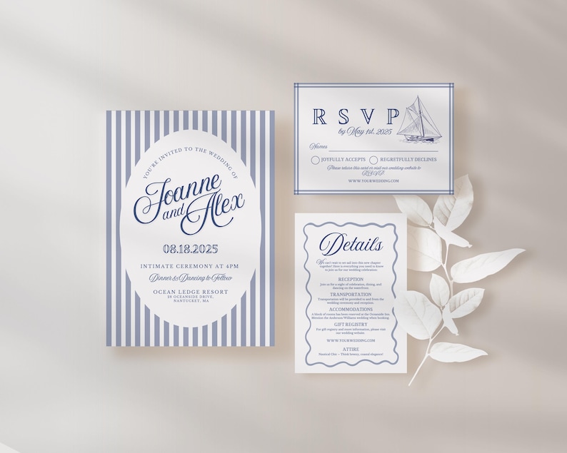 Nautical Elegance Wedding Invitation Suite Template | Nautical Wedding ...