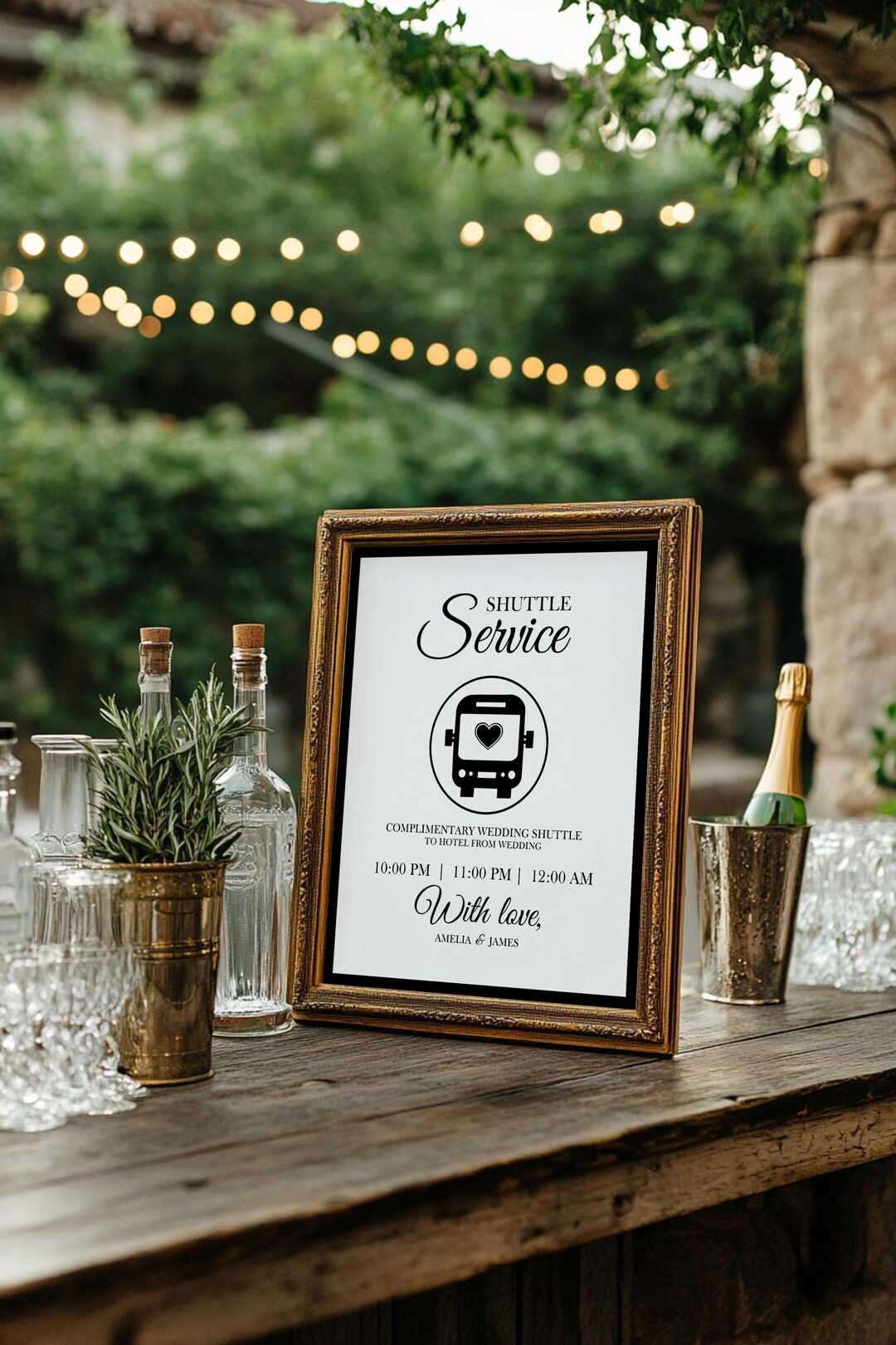 Elegant Wedding Shuttle Sign Template: Black and White (digital ...